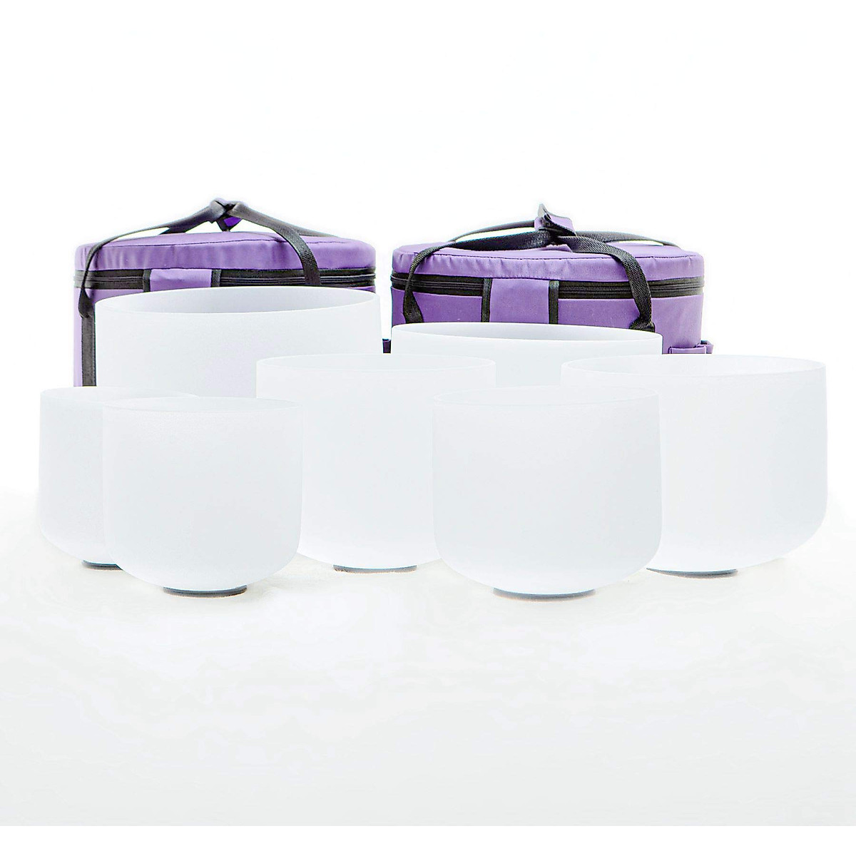 Leize 6-12 inch Chakra Tuned 432hz Set of 7 Flawless Quartz Crystal Singing Bowls with Heavy Duty Carrying Cases and Singing Bowl Mallet Suede Strikers