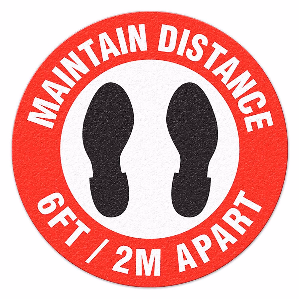INCOM Manufacturing: Indoor Vinyl Workplace Social Distancing Anti-Slip Floor Marking Sign, 17 inch Dia., Red/White/Black, Maintain Distance 6FT /2M Apart