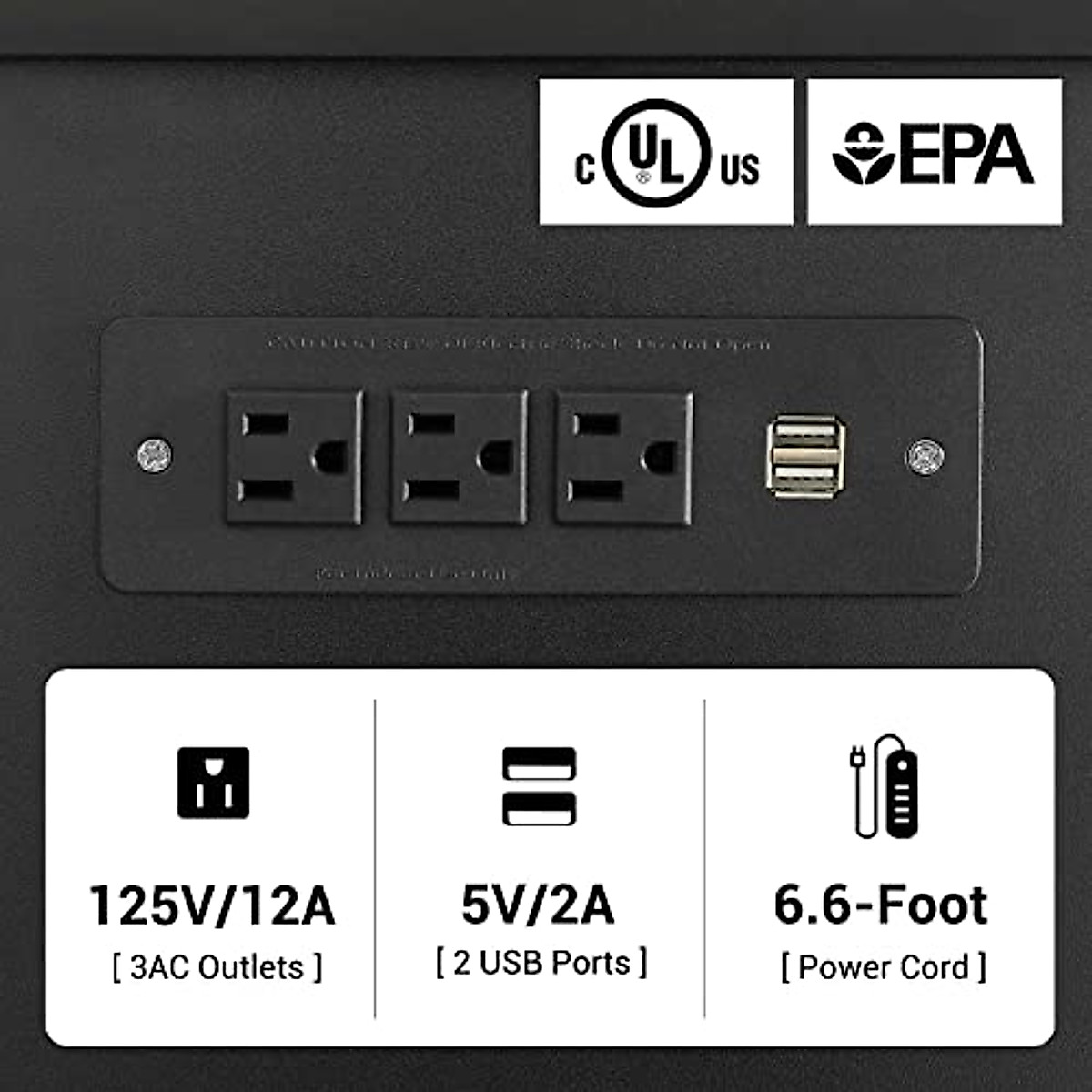 EPHEX Set of 2 Nightstand with Charging Station and Drawer, End Side Table with USB Ports & Power Outlet, Bedside Table Storage Cabinet with 2 Open Drawers for Bedroom, Black