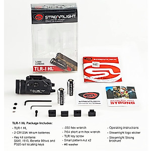 Streamlight 69260 TLR-1 HL 1000-Lumen Weapon Light with Rail Locating Keys and Lithium Batteries, Box, Black