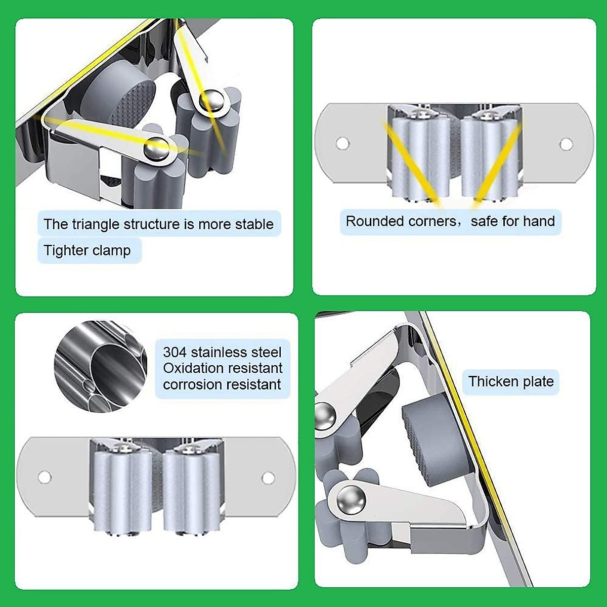 Mokife Mop Broom Holder Wall Mounted Heavy Duty, 4 Pack Stainless Steel Self Adhesive Tools Storage Organizers for Utility Room, Kitchen, Bathroom, Garage, Laundry, Garden and Office