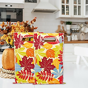 Whaline 50Pcs Fall Party Favor Bags Plastic Treat Bags with Handles Maple Leaves Decorative Goodie Candy Bags for Autumn Thanksgiving Party Gift Wrapping Supplies