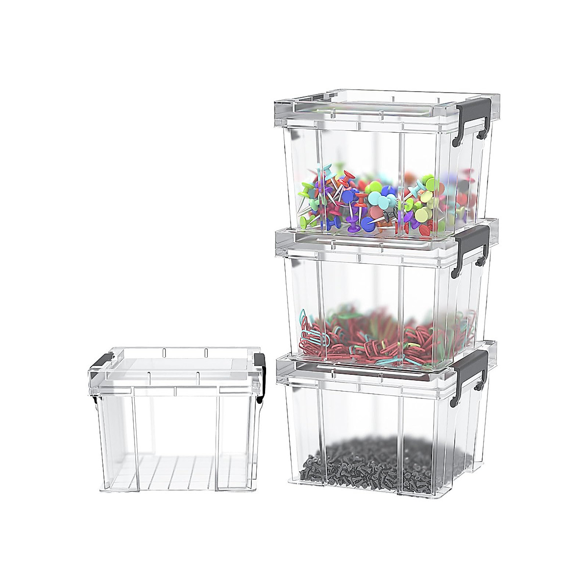 piiyoosnn Small Storage Bins Plastic Storage Container Stackable Box with Lids for Organizing, Clear White (0.27 QT-3 Pack)