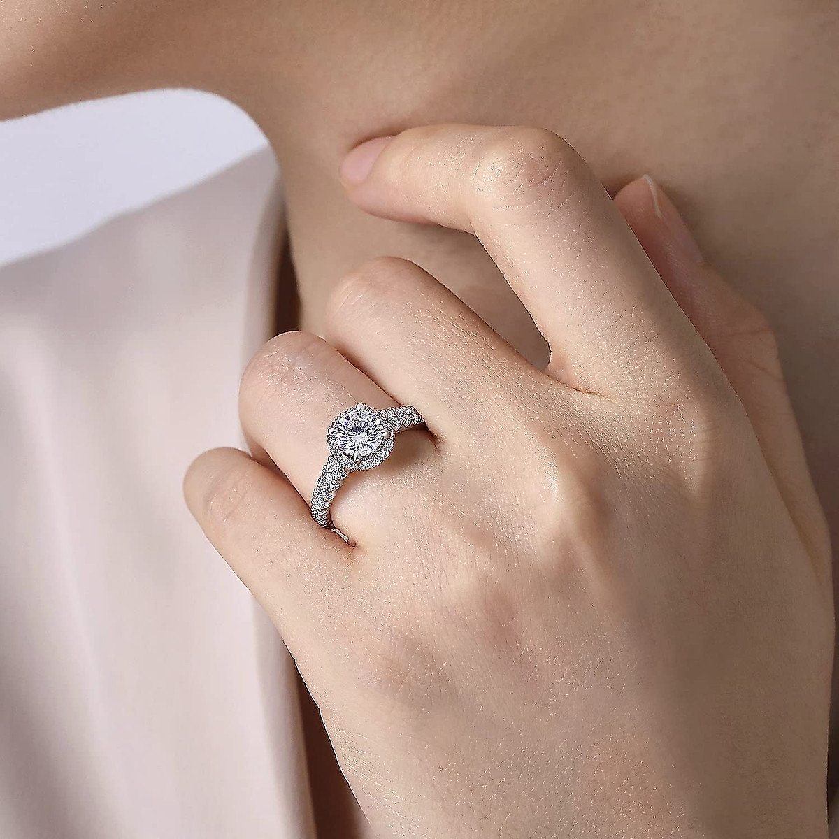 2 CT Round Cut Halo Engagement Ring For Women Moissanite Ring In White Gold & Sterling Silver Promise Ring Anniversary Ring Handmade jewelry (White Gold, 5)