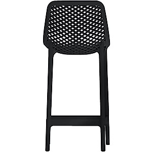 Meridian Furniture 330Black Mykonos Collection Modern | Contemporary Outdoor Patio Stool with Black Polypropylene Plastic, Weather Resisting, 17.5" W x 21" D x 38" H, Black, Set of 4