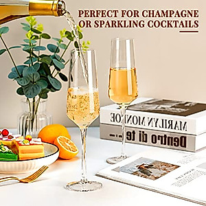 RorAem Champagne Flutes - Hand Blown Champagne Flutes Set of 4 Modern Champagne Glasses Crystal Champagne Flute Gifts for Wedding Birthday Party 8oz