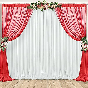 Red Backdrop Curtain for Parties, 10ft x 7ft Wrinkle-Free Sheer Chiffon Fabric Backdrop Drapes for Photography Wedding Birthday Baby Shower