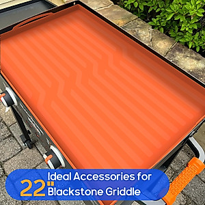 22 Inch Silicone Griddle Cover for Blackstone, Protective Cover with Handle for Outdoor Grilling，Waterproof and Heat Resistant, Easy to Clean and Store-Orange
