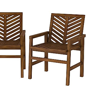 Walker Edison 2 Piece Outdoor Patio Chevron Wood Chair Set All Weather Backyard Conversation Garden Poolside Balcony, Set of 2, Dark Brown