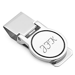 Executive Gift Shoppe | Polished Silver Round Face Engraved Hinged Money Clip