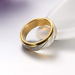 PAMTIER Unisex Stainless Steel Sandblast Finish Spinner Ring Light Gold 6MM Women Size 5