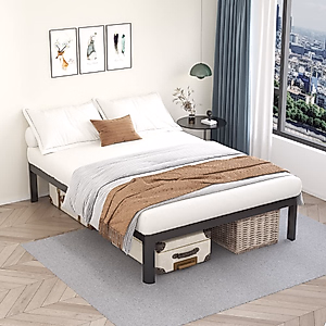 MAF 14 Inch Queen Platform Bed Frames with Wooden Slats, Black 3500 Lbs Heavy Duty Metal Bed Frame with Anti-Collision Round Legs, No Box Spring Needed, Easy Assembly