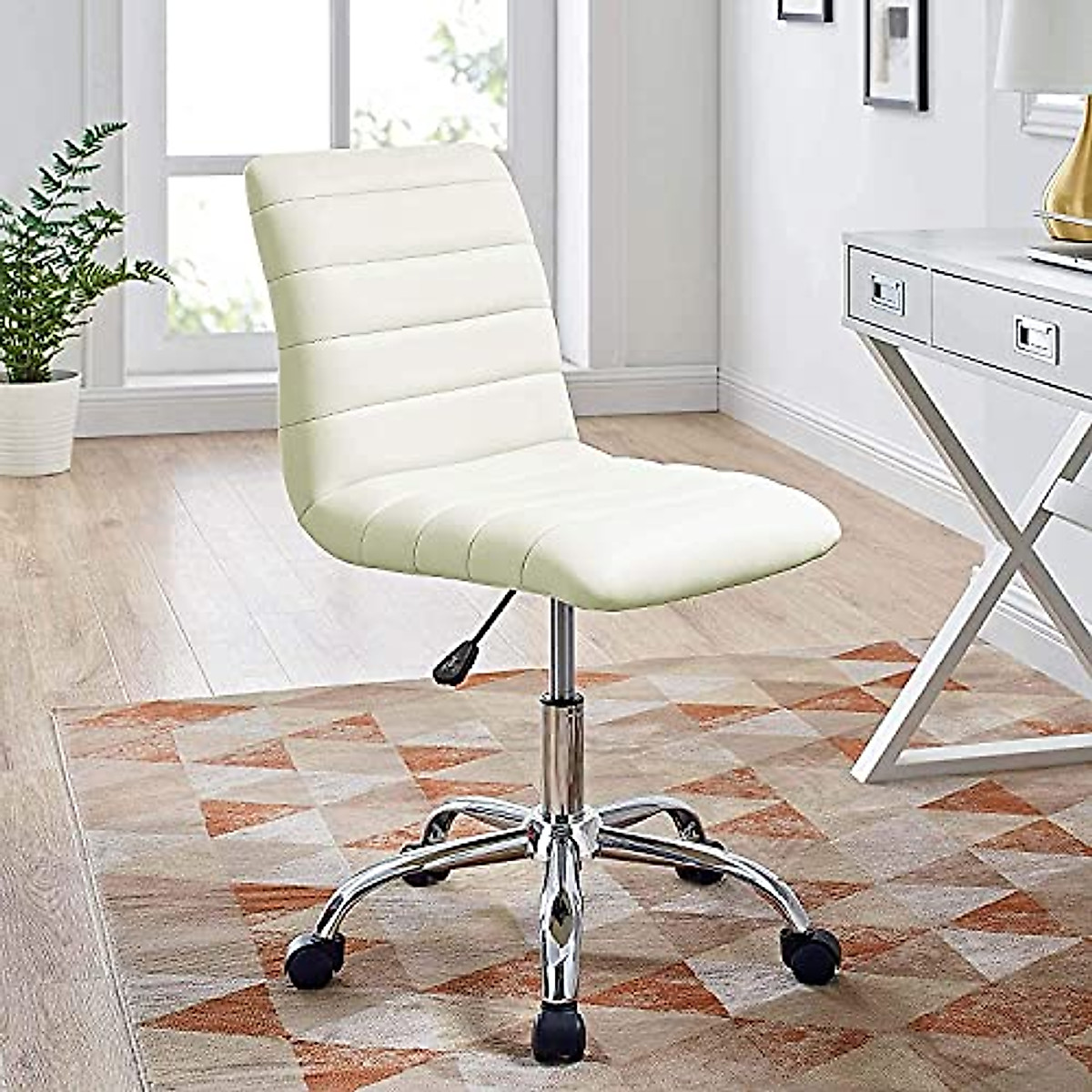 Modway Ripple Ribbed Armless Mid Back Swivel Conference Office Chair In White