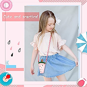 Honeydak 2 Pack Cute Water Bottle Watermelon Kawaii Plastic Water Bottles with Adjustable Shoulder Strap for Kids Girls Adult Sports for Milk Tea Juice Leakproof (Watermelon, Pitaya)