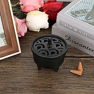 JUXYES Vintage Tripod Incense Burner Holder with Lid, Cast Iron Incense Holder Metal Cauldron Censer Antique Cone Coil Incense Burner Holder for Incense Resins, Cones or Wax Melts