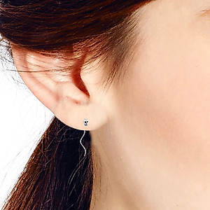 AeraVida Tiny Skull Chain Threader Spiral Halloween Sterling Silver Earrings, 0.11x0.15 inch