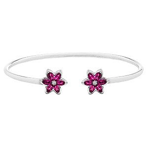 Timeless Love Created Ruby & 0.01 CT Diamond 6.5" Flexible Flower Bangle Tube in Sterling Silver, Dainty Jewelry for Women, Women’s Fashion Bracelets, Luxury Bangles for Women