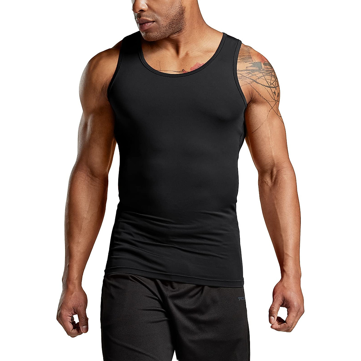 ATHLIO Men's Cool Dry Compression Sleeveless Tank Top, Sports Running Basketball Workout Base Layer, 3pack Tank Top Black/Black/Black, Small