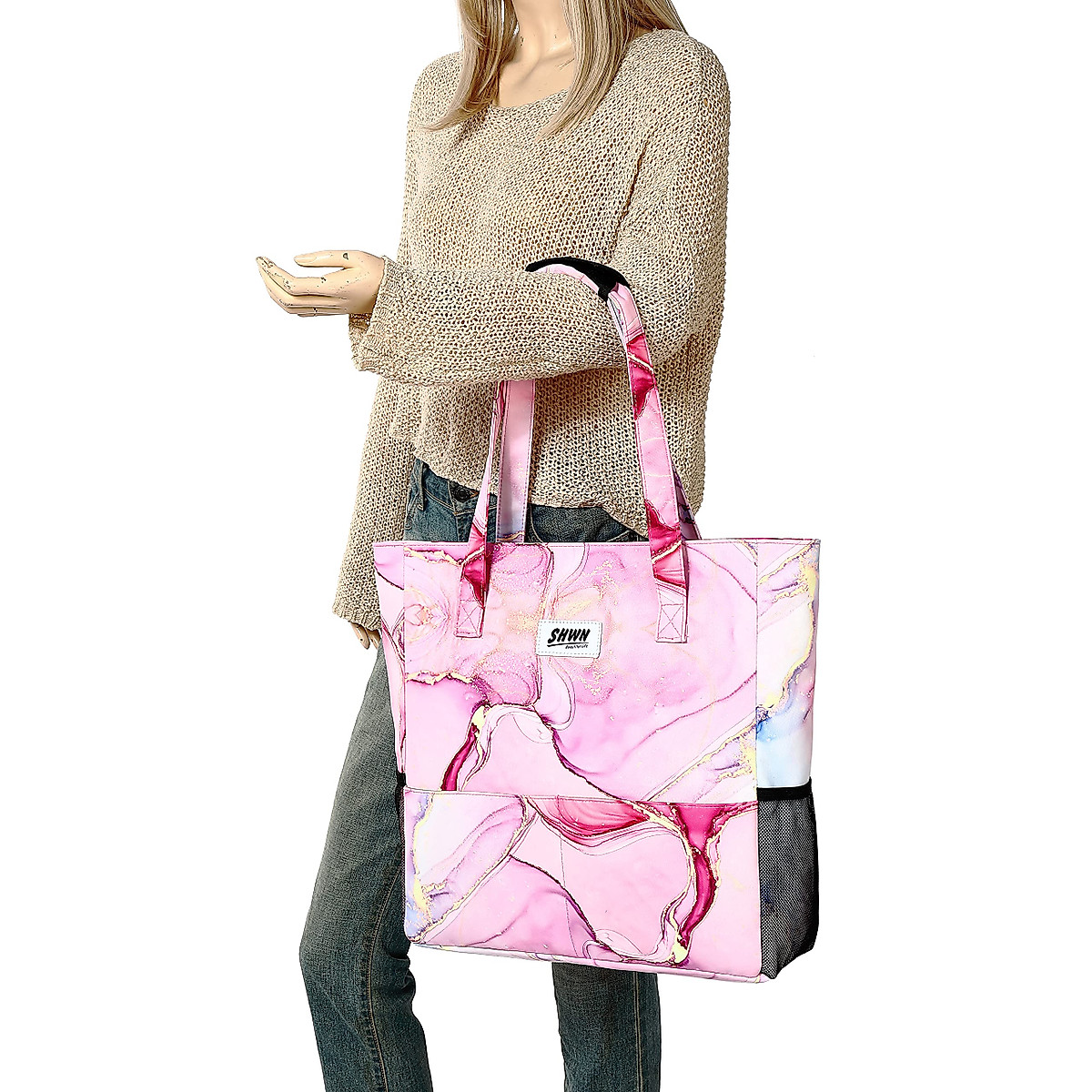 SHWN original pink marble waterproof shoulder bag, suitable for gym beach travel daily bag upgrade version