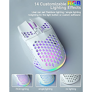 SOLAKAKA SM600 White Wireless Gaming Mouse,8000 DPI Tri-Modes BT5.1/Type-C Wired/2.4G Wireless Mouse with 2 Side Buttons, Programmable Macro Gamer Mouse with RGB Light for Laptop/PC/Mac
