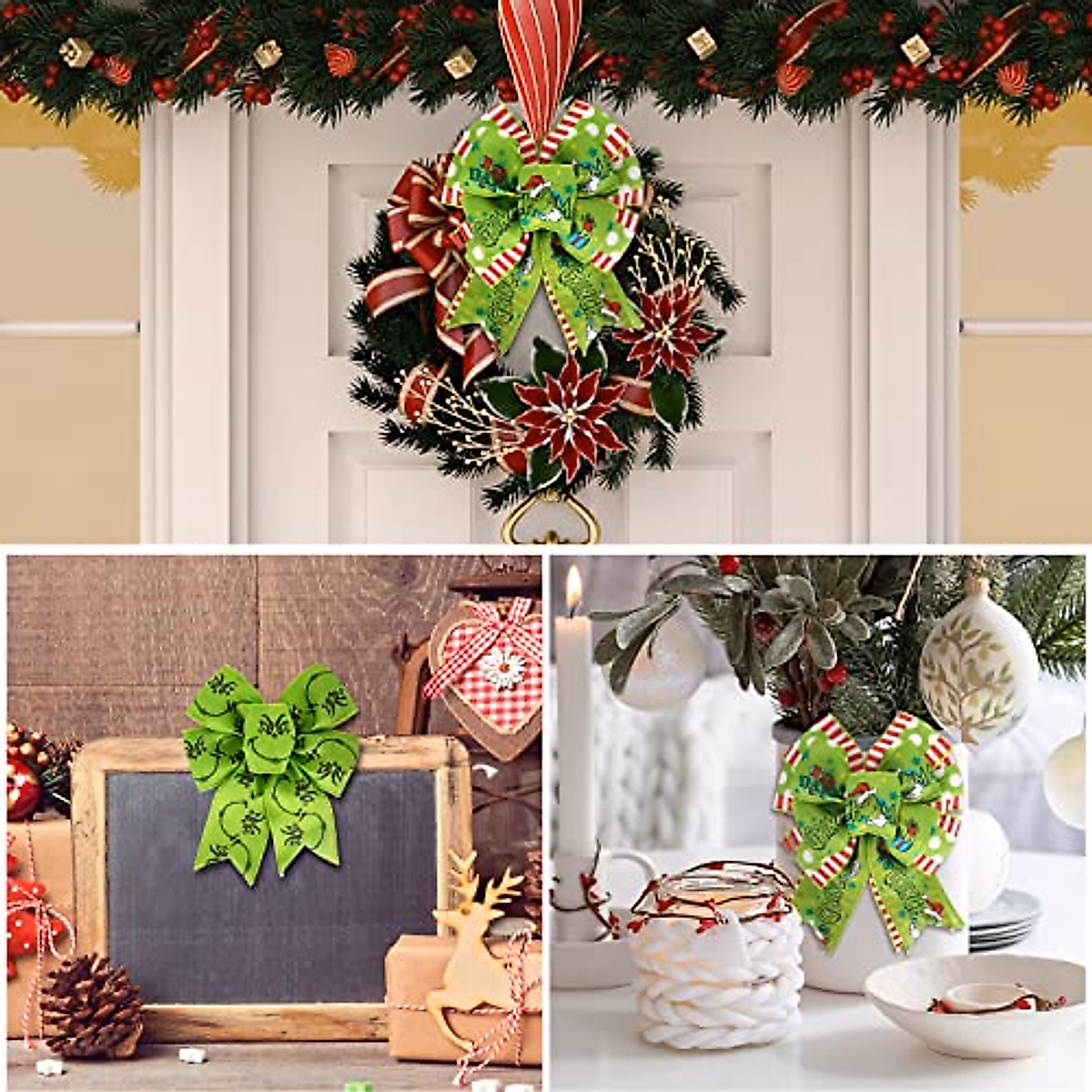 AnyDesign Christmas Wired Edge Ribbon 2.5 Inch 24 Yard Christmas Craft Ribbon Funny Cartoon Character Gift Wrapping Ribbon Decorative Ribbon for Xmas Tree Wreath Bows DIY Craft Decoration