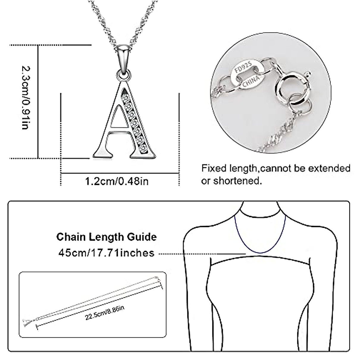 Gemschest Graduation Gifts Initial Necklace S925 Sterling Silver Jewelry Cubic Zirconia Letter Alphabet Phase Pendant Necklace Mother Day for Mom Women Ladies Teen 18" Chain Silver A