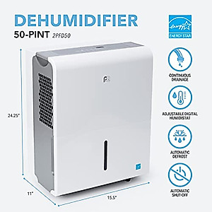 Perfect Aire 50-Pint, 4,500 Sq. Ft. ENERGY STAR Dehumidifier With Continuous Drainage Option, Ultra-Quiet Operation - Ideal for Small Rooms & Basements