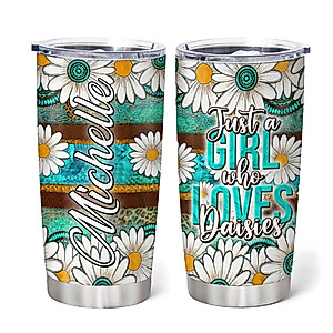 Hyturtle Personalized Gifts For Daisy Flower Lover - Birthday Christmas - Just A Girl Who Loves Daisies Stainless Steel Tumbler 20oz With Straw Lid - Gifts For Her Women Girl Daughter Friend