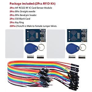 WWZMDiB 2 Pcs MFRC522 RFID Kit for Arduino Raspberry Pi（RC522 IC Card Sensor Module + S50 Blank Card + Key Ring + Jumper Wires）