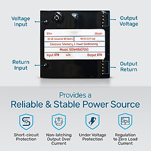 Telemetry - High-Efficiency DC-DC Isolated DC to DC Converter, 48V to 3.3V, 26A, Non-Latching, Overload Protection, High Reliability (2.8M Hours), Durable for Extreme Environments