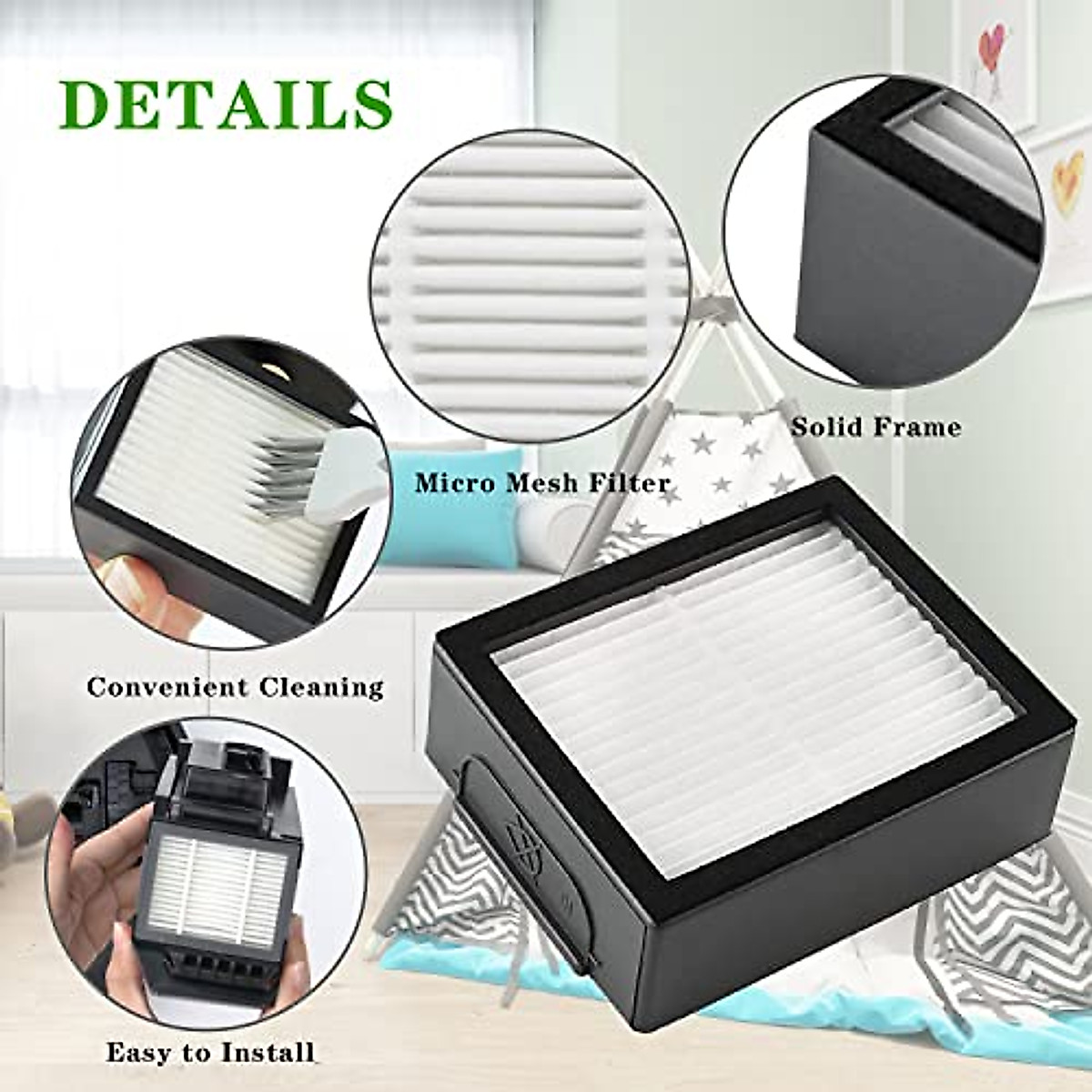 Filters Replacement Fit for iRobot Roomba E I & J Series i7 i7+/plus i3 i3+ i4 i6 i6+ i8 i8+ E5 E6 E7 Vacuum Cleaner（4 Pack）