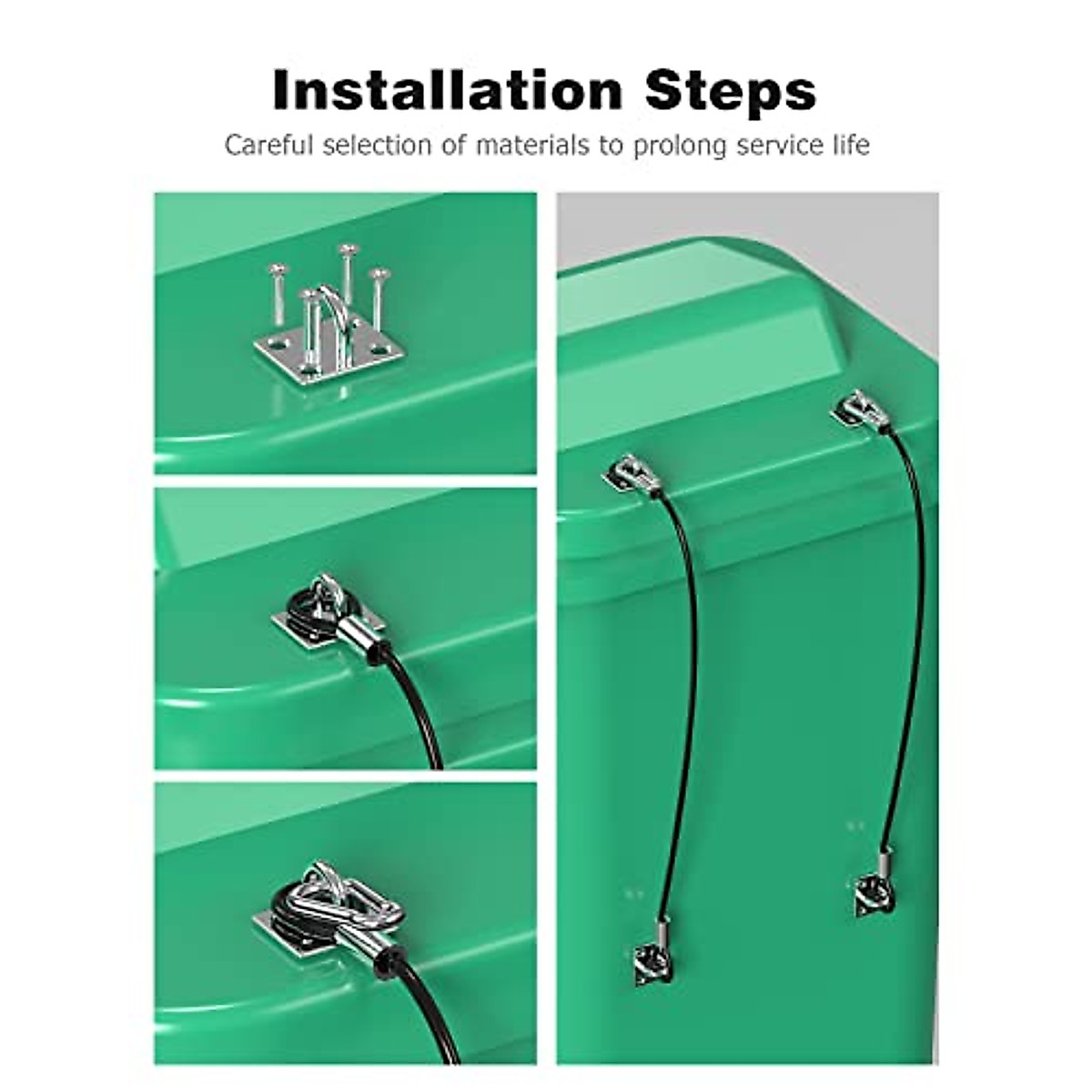 Mellbree Trash Can Lid Lock, 2Pcs Stainless Steel Outdoor Trash Can Strap Lock for Animals, Squirrels, Dogs and Raccoon Lid Lock Garbage Can