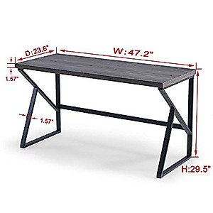 HSH Rustic Grey Computer Desk, Metal and Wood Home Office Desk, Industrial Modern Vintage Work Study Writing Table for Livingroom Bedroom, Farmhouse Oak PC Desk, Wooden Computer Table, Gray 47 Inch