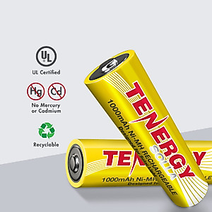 Tenergy Solla Rechargeable NiMH AA Battery, 1000mAh Solar Batteries for Solar Garden Lights, Anti-Leak, Outdoor Durability, 5+ Years Performance, 12 Pack, UL Certified