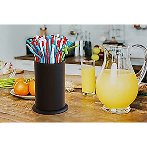 MyLifeUNIT Straw Holder Dispenser, Stainless Steel Kitchen Utensil Organizer 6.7" x 4.9", Black