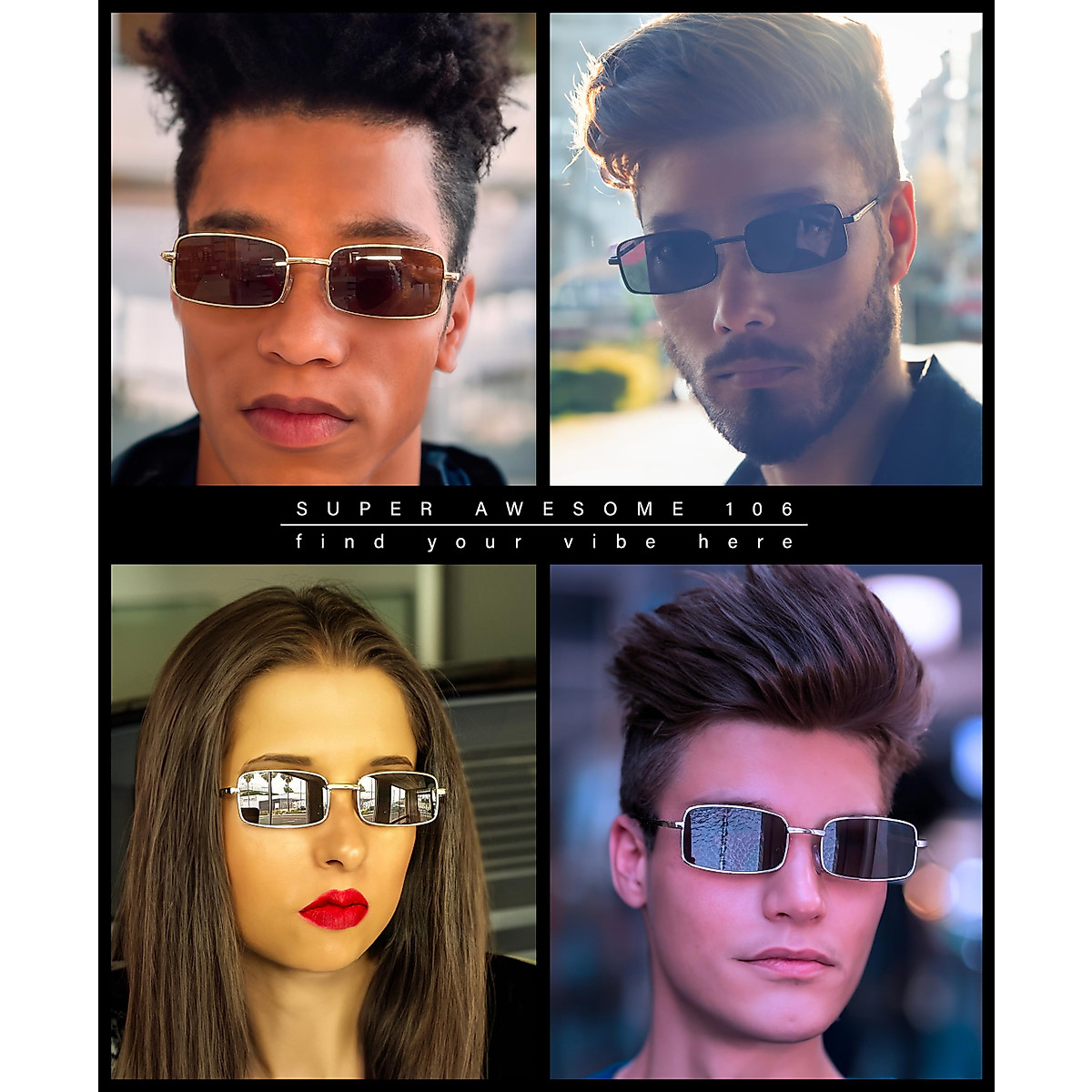 SA106 Mens Retro Vintage Narrow Rectangular Pimp Metal Sunglasses