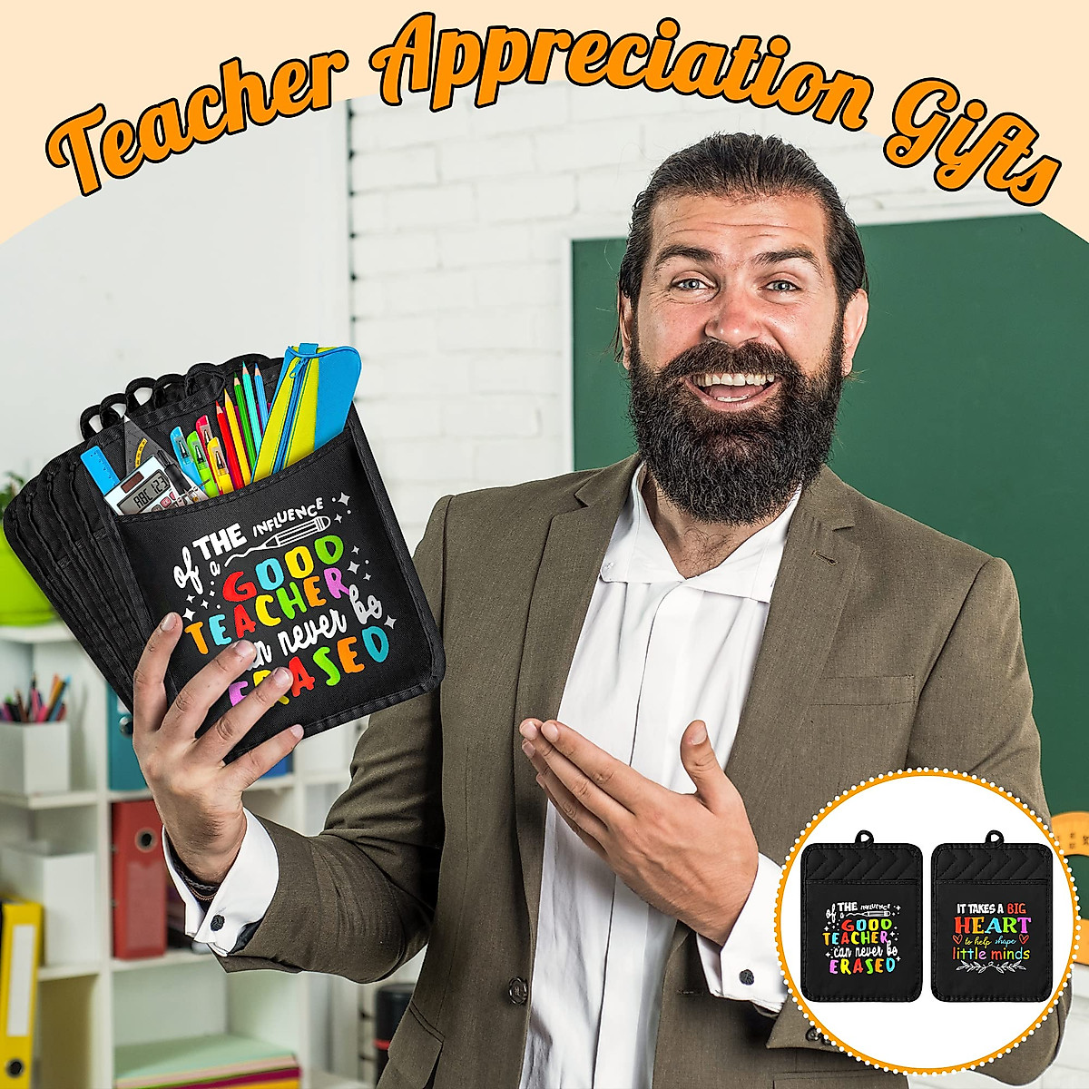 GROBRO7 5Pcs Teacher Appreciation Gift Pot Holders It Takes a Big Heart to Help Shape Little Minds Cotton Pocket Potholder Microwave Oven Mitt Thank You Teachers Gifts for Back to School Graduation