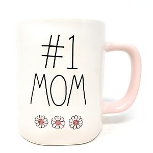 Rae Dunn #1 MOM Mug, With Pink Flowers and Handle, LL Coffee, Tea, Latte, Hot Drinks, Ceramic By Magenta, Mother's Day Birthday Holiday Gift, Gifts