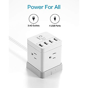 KMC Surge Protector Power Strip, Cube Portable Power Outlet with 4 USB Ports 4.8A and Switch Control, 5-Foot Extension Cord and Detachable Base, Ultra-Compact for Travel and Office