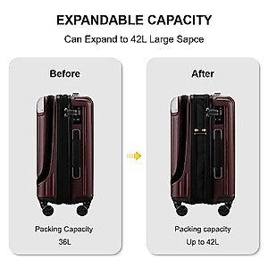 LEVEL8 Grace EXT Carry On Luggage, 20” Expandable Hardside Suitcase, ABS+PC Harshell Spinner Luggage with TSA Lock, Spinner Wheels - Red, 20” Carry-On