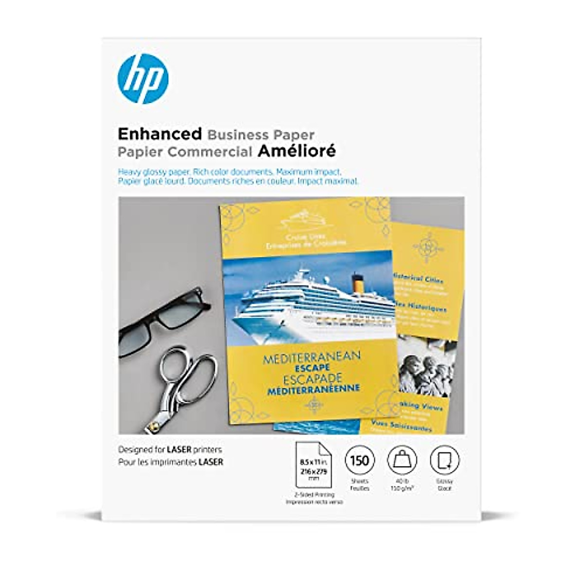HP Enhanced Business Paper, Glossy, 8.5x11 in, 40 lb, 150 sheets, works with laser printers (Q6611A)