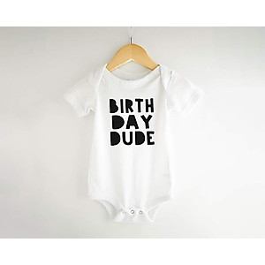 Bump and Beyond Designs Baby-Boys First Birthday Shirt, Birthday Dude White, 12-18 Months, Short Sleeve