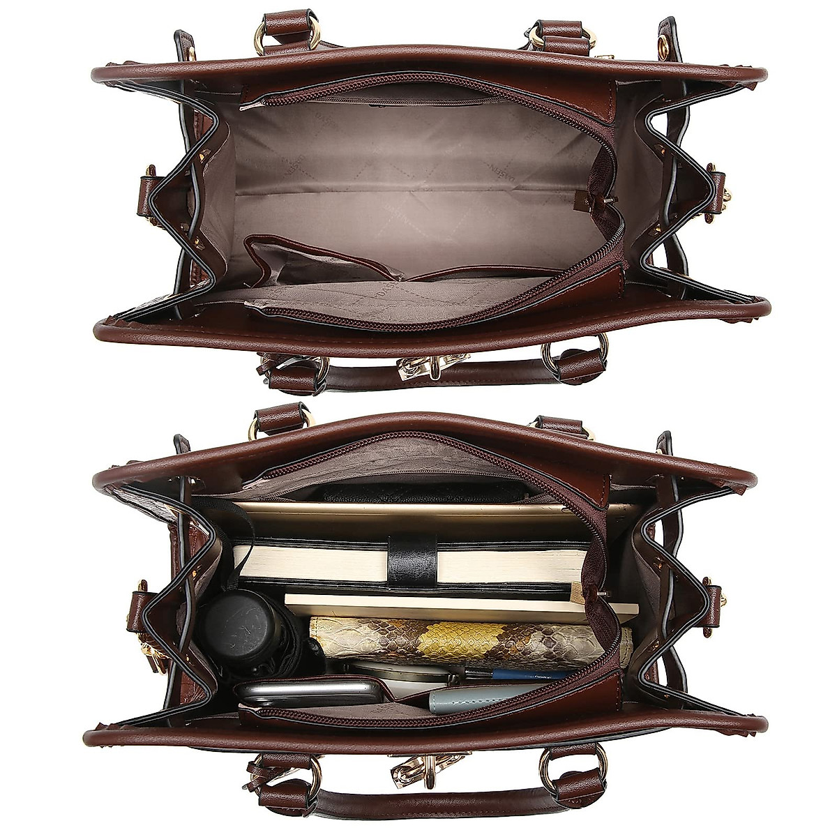 Dasein Women Handbags Top Handle Satchel Purse Shoulder Bag Hobo Bag Work Bag Set 2pcs (Croco Coffee)