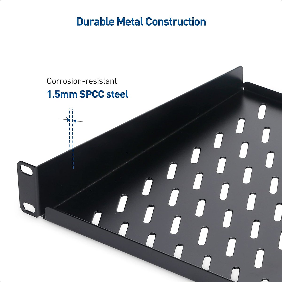 Cable Matters 1U Server Rack Shelf for 19" Rack & Cabinet, 10" Depth with 55lbs Weight Capacity (Rack Mount Shelf) in Black