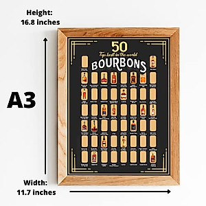 The Bourbon Bucket List 50 Best Bourbons Scratch Off Poster - Gift For Whiskey Lover, Bar, Game Room or Man Cave - Bourbon poster - Men poster - Bourbon gifts - Whiskey gift, 13,3*1,9*1,9