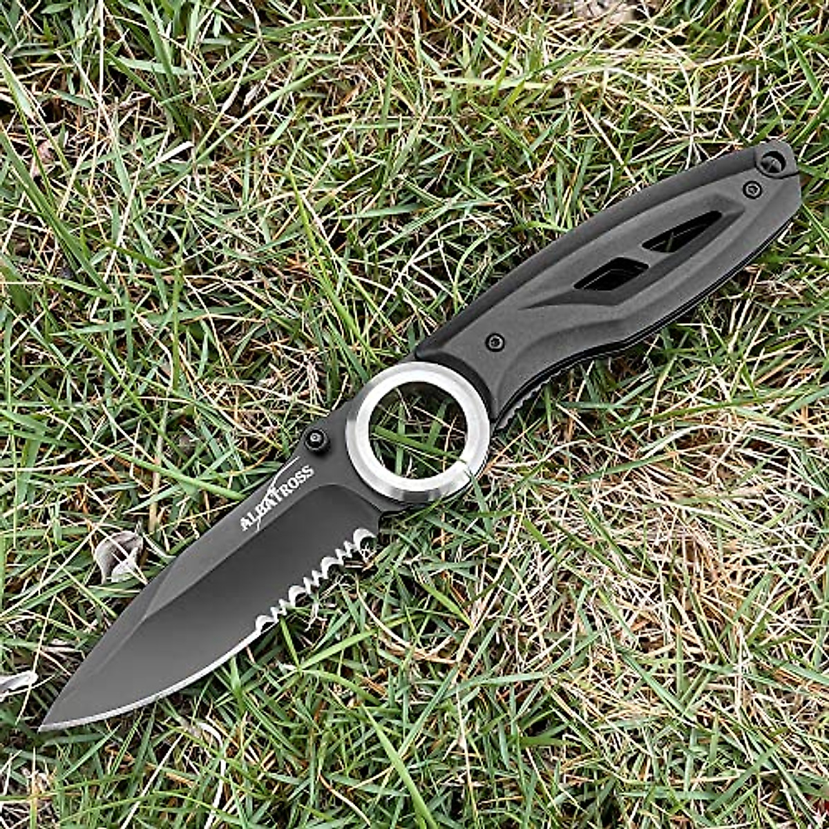 ALBATROSS Folding Pocket Knife for everyday use, 3" Blade, 4.5" Aluminum Handle, Liner Lock, Large Steel Ring Shaft, Orange Gift Box (BC)