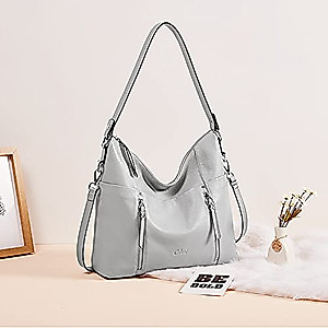 CLUCI Women Soft Genuine Leather Hobo Handbags Top Handle Tote Bag Large Fashion Crossbody Shoulder Bag Gray