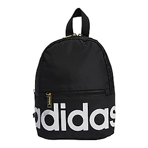 adidas Linear Mini Backpack Small Travel Bag, Black/White/Gold, 10.5 inch x8.5 inch x5 inch
