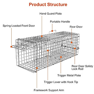 Live Animal Cage Trap 23.5" x 7.3" x 7.7" Collapsible Humane Live Animal Cage Trap, Humane Live Trap Cage for Rabbits, Groundhog, Stray Cat, Squirrel, Raccoon, Mole, Gopher, Chicken, Skunk, Chipmunk