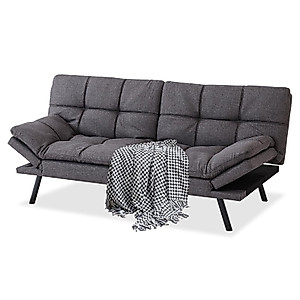 MUUEGM 71" Couches for Living room, Futon Sofa Bed with Memory Foam and Adjust Backrest, Sofa for Studios, Apartments, Dormitories, Offices and Game Rooms.Dark Grey Sofa